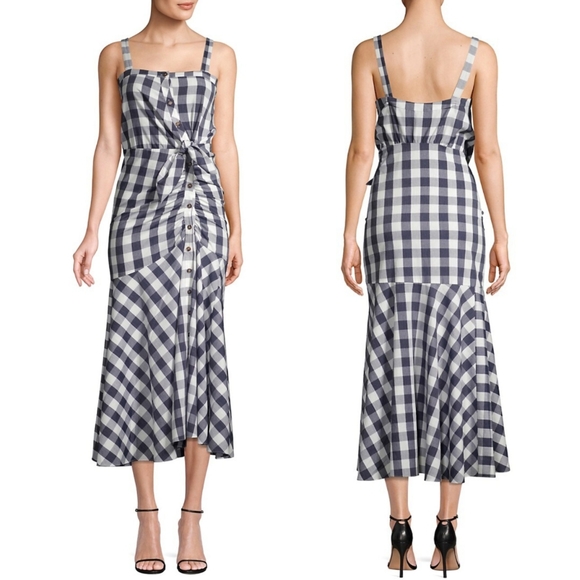 Likely | Dresses | Likely Minka Gingham Button Down Ruched Midi Dress ...